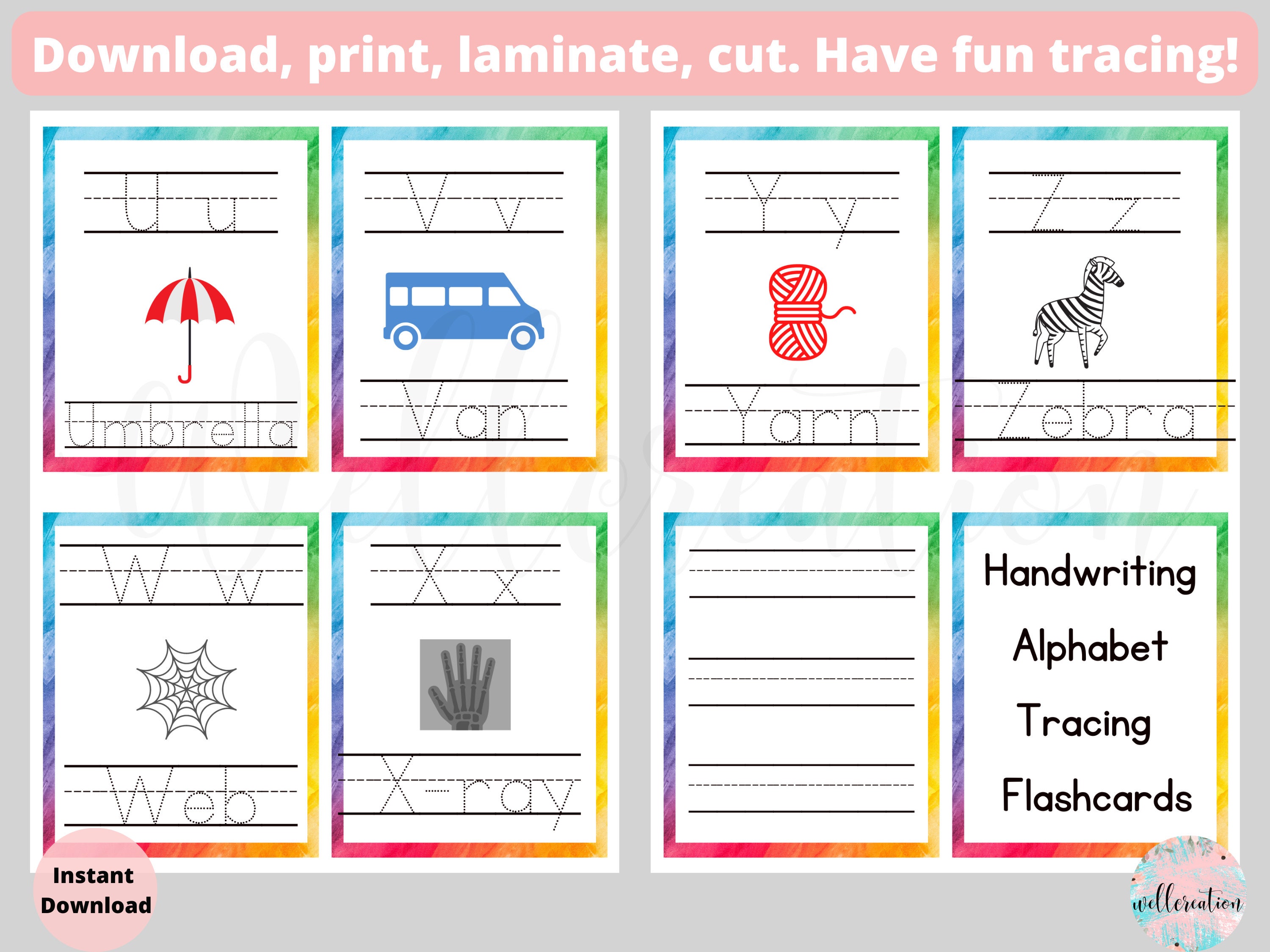 Alphabet Flashcards Handwriting Letter Tracing, ABC Cards, Preschool ...