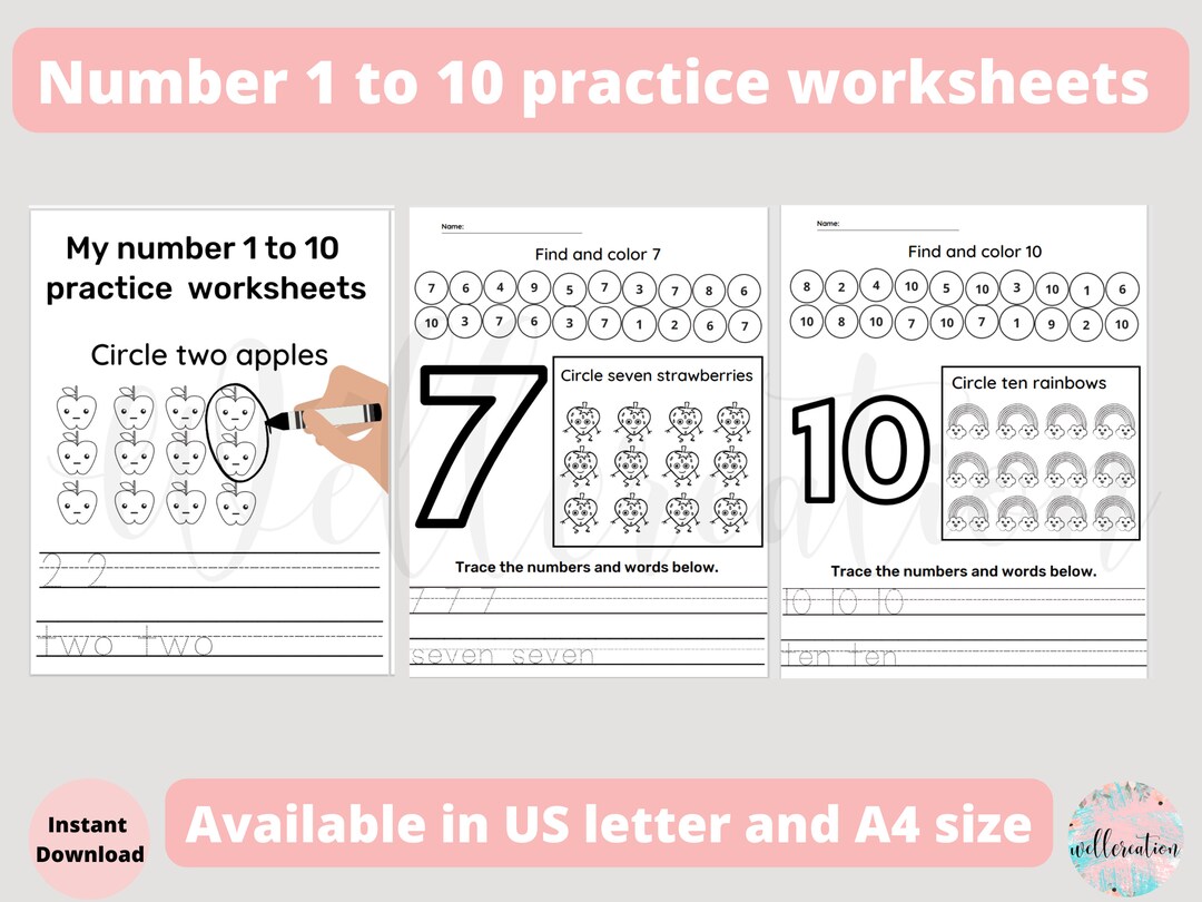 Numbers Practice Worksheets in English, Number 1 to 10 Tracing Pdf ...
