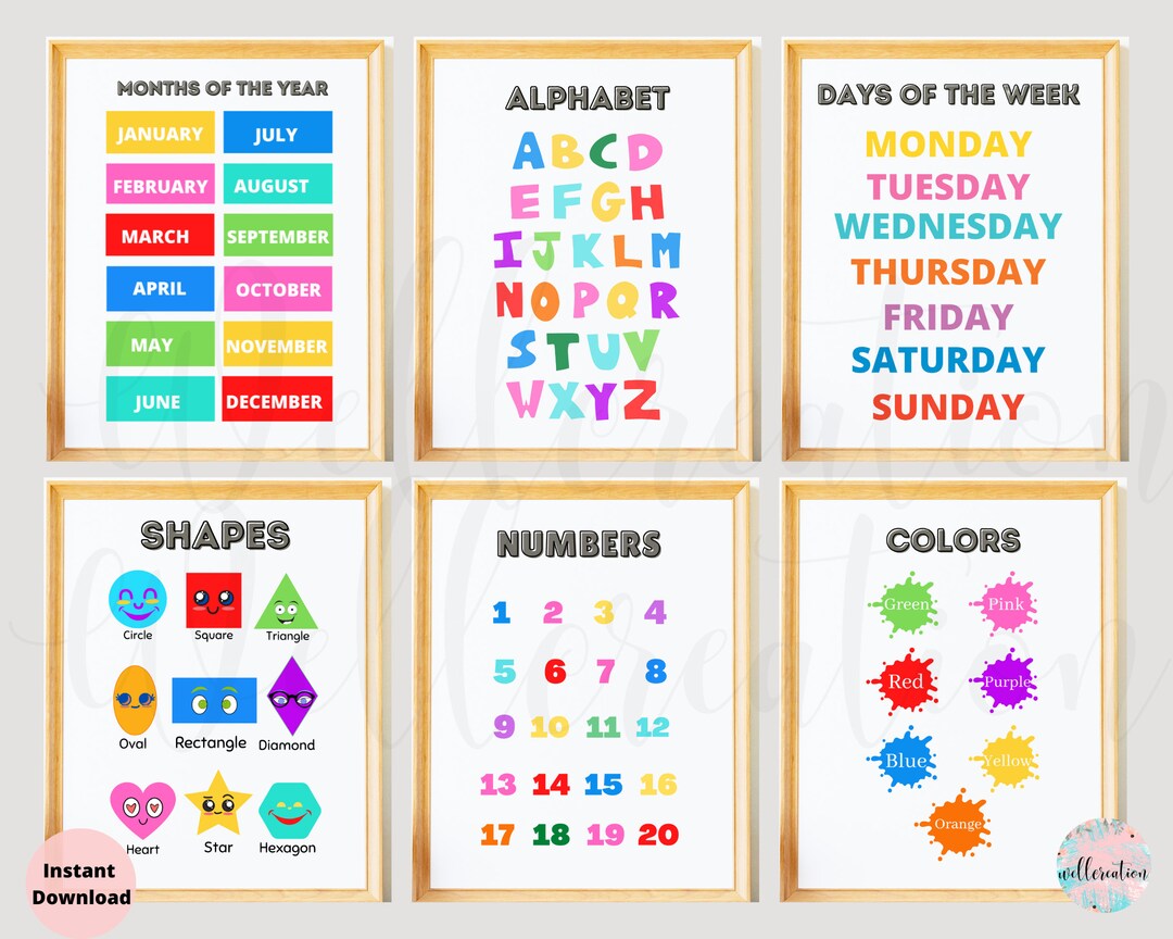 Set of 6, Educational Prints, Classroom Posters, Home School Learning ...