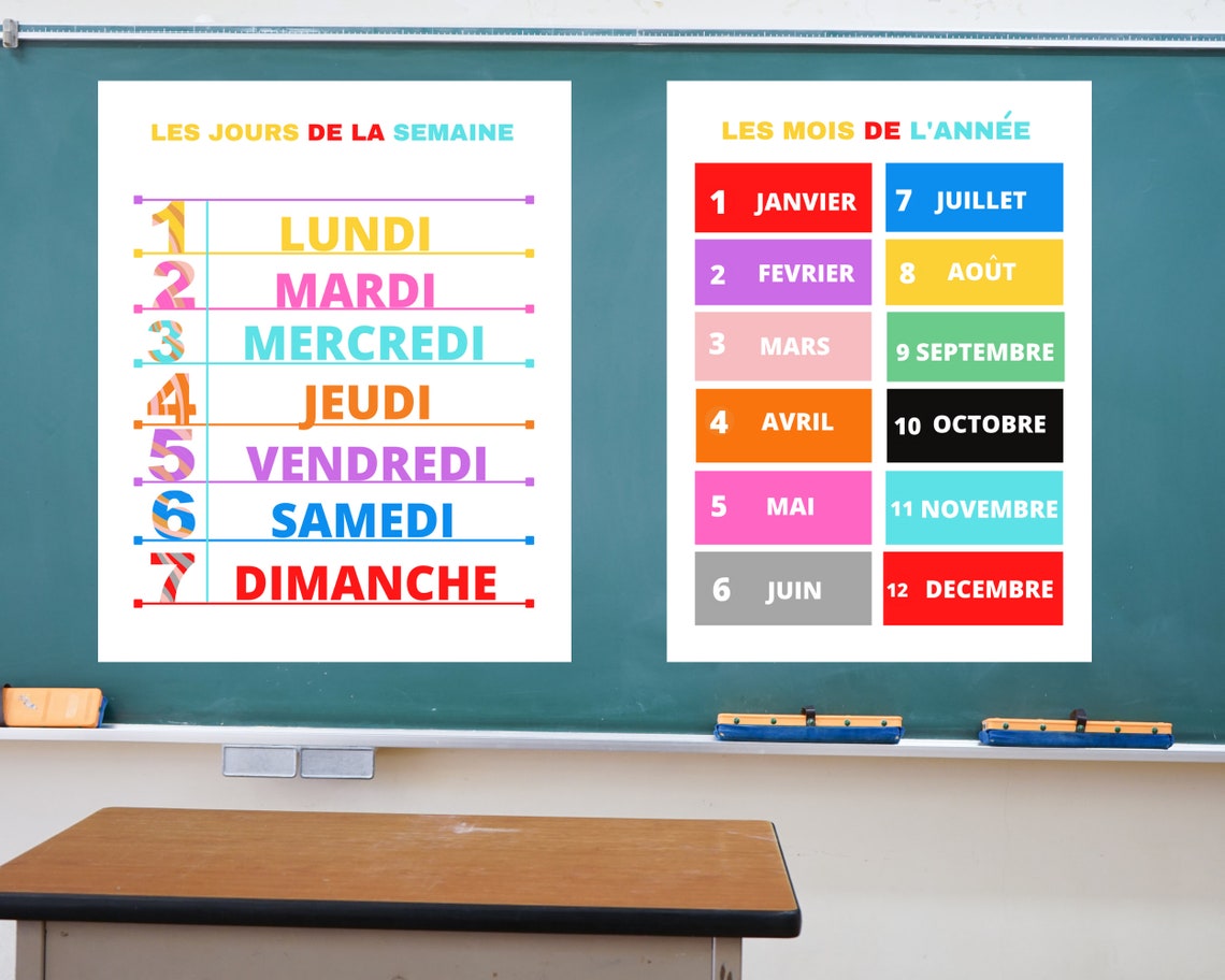 Days of the Week in French, Months of the Year in French, Kids Desk ...