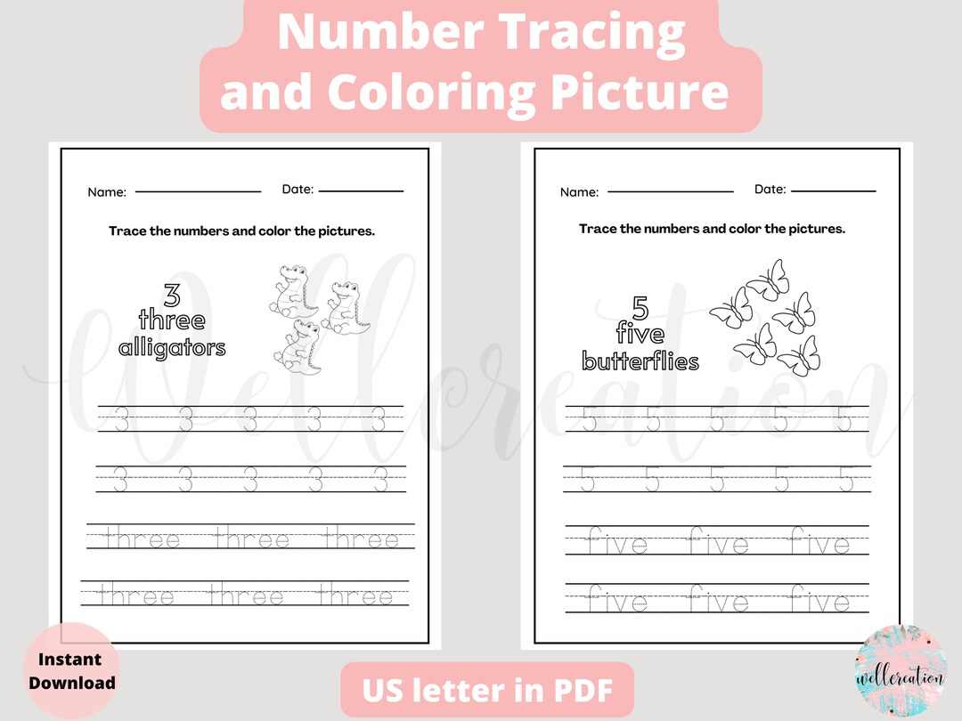 Number Tracing and Picture Coloring Printable Worksheets 1 to 10 ...