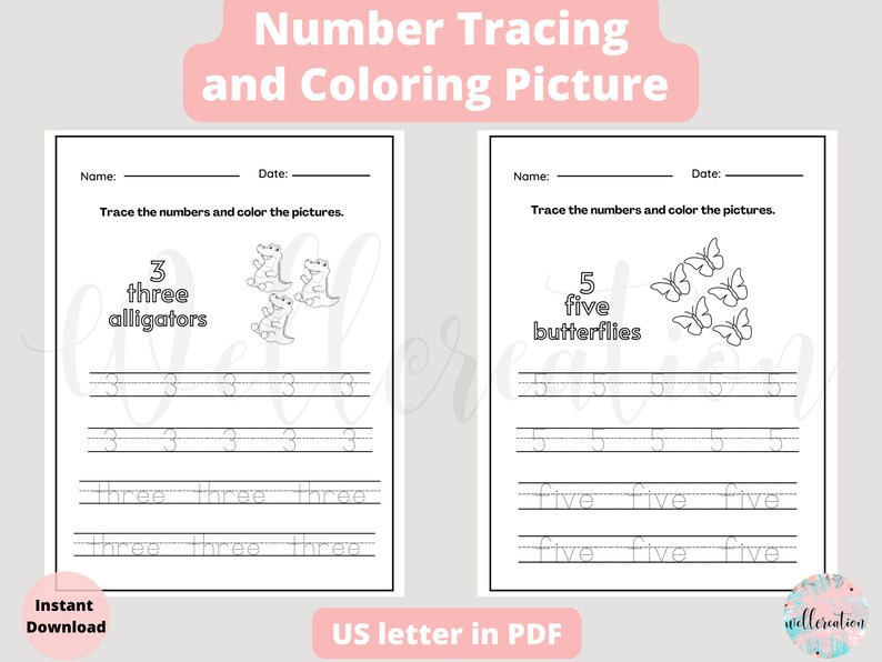 Number Tracing and Picture Coloring Printable Worksheets 1 to 10 ...