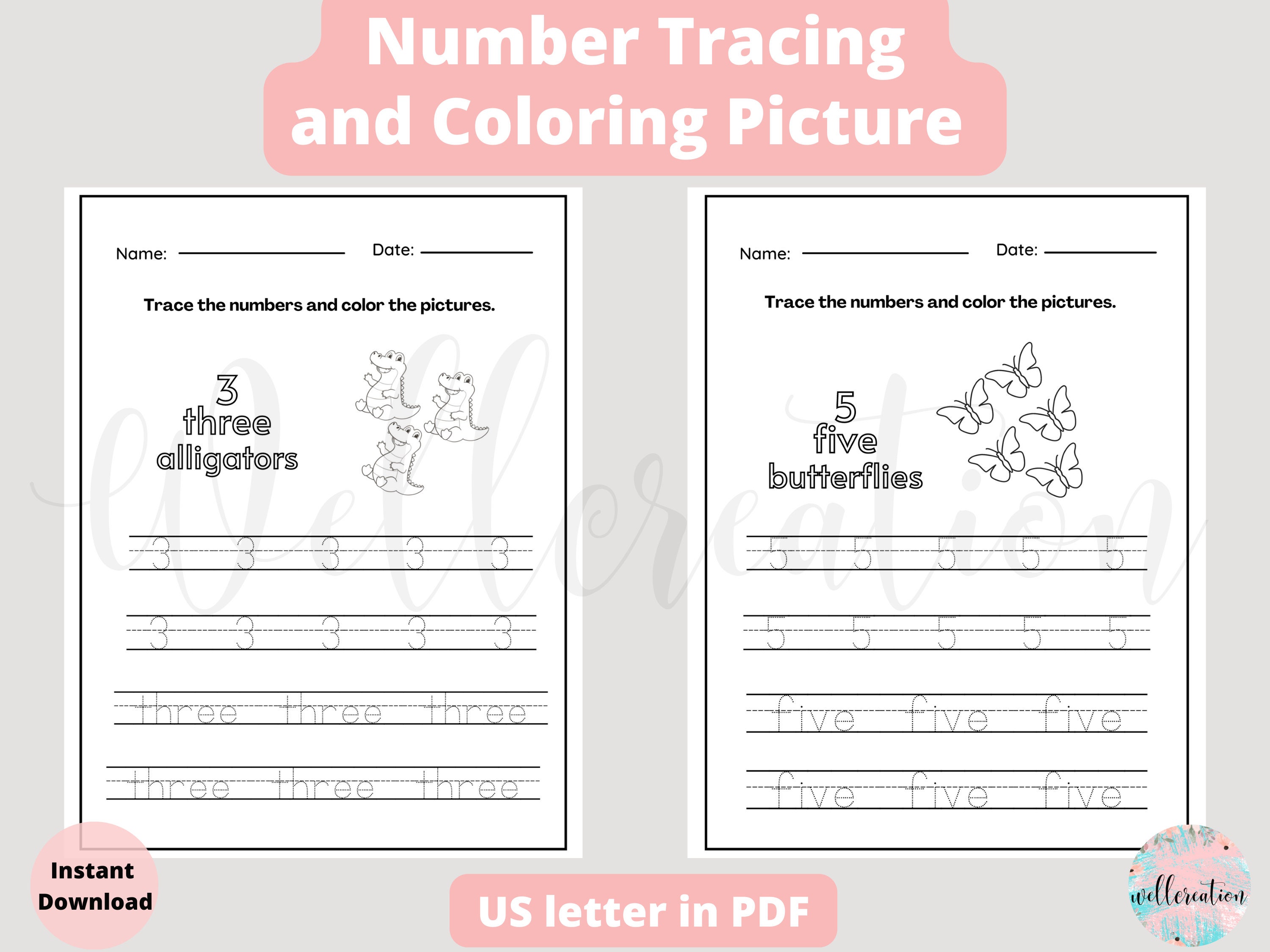 Number Tracing and Picture Coloring Printable Worksheets 1 to 10 ...