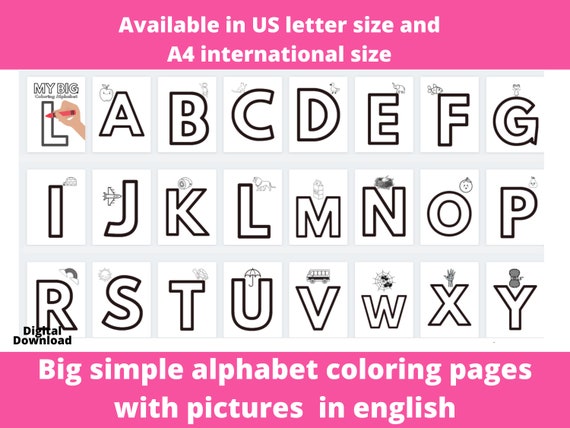 Big Simple Coloring Page Alphabet With Pictures Uppercase | Etsy