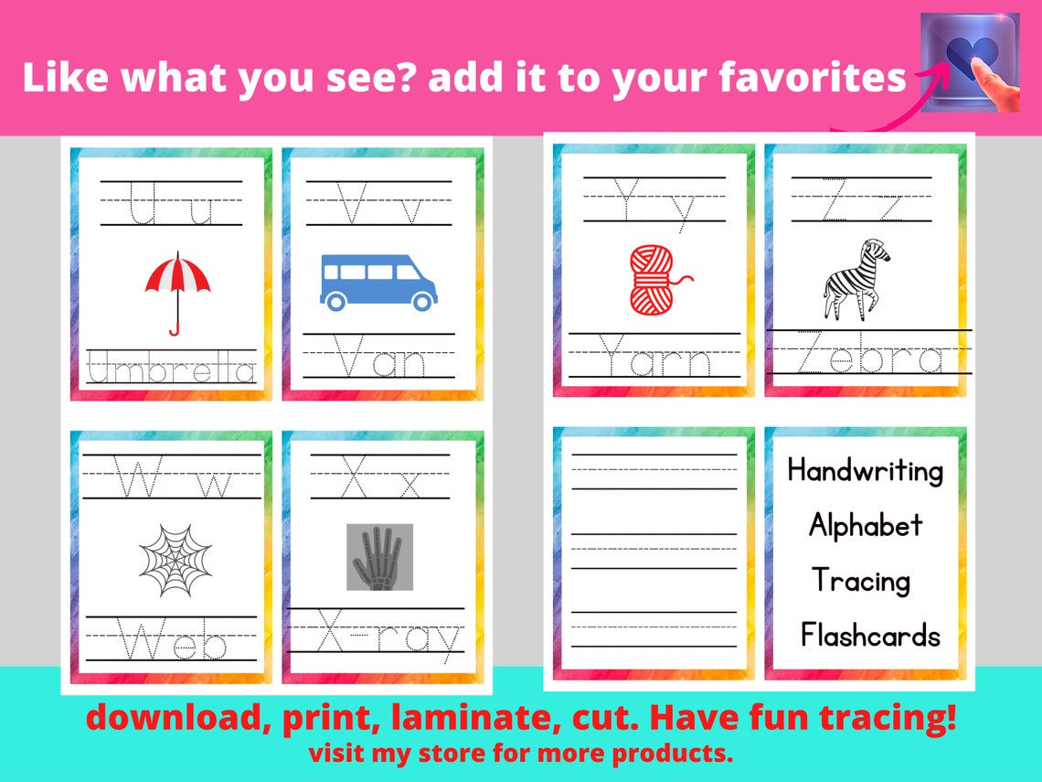 Alphabet Flashcards Handwriting Letter Tracing ABC Cards | Etsy