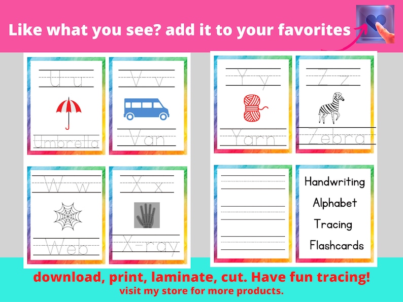 Alphabet Flashcards Handwriting Letter Tracing ABC Cards | Etsy