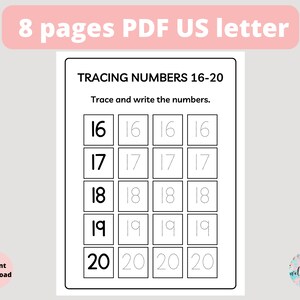 Number Tracing Practice Sheet 1 to 20,printable Worksheets, Trace and ...