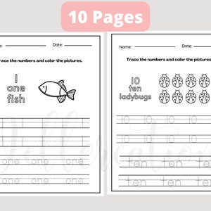 Number Tracing and Picture Coloring Printable Worksheets 1 to 10 ...
