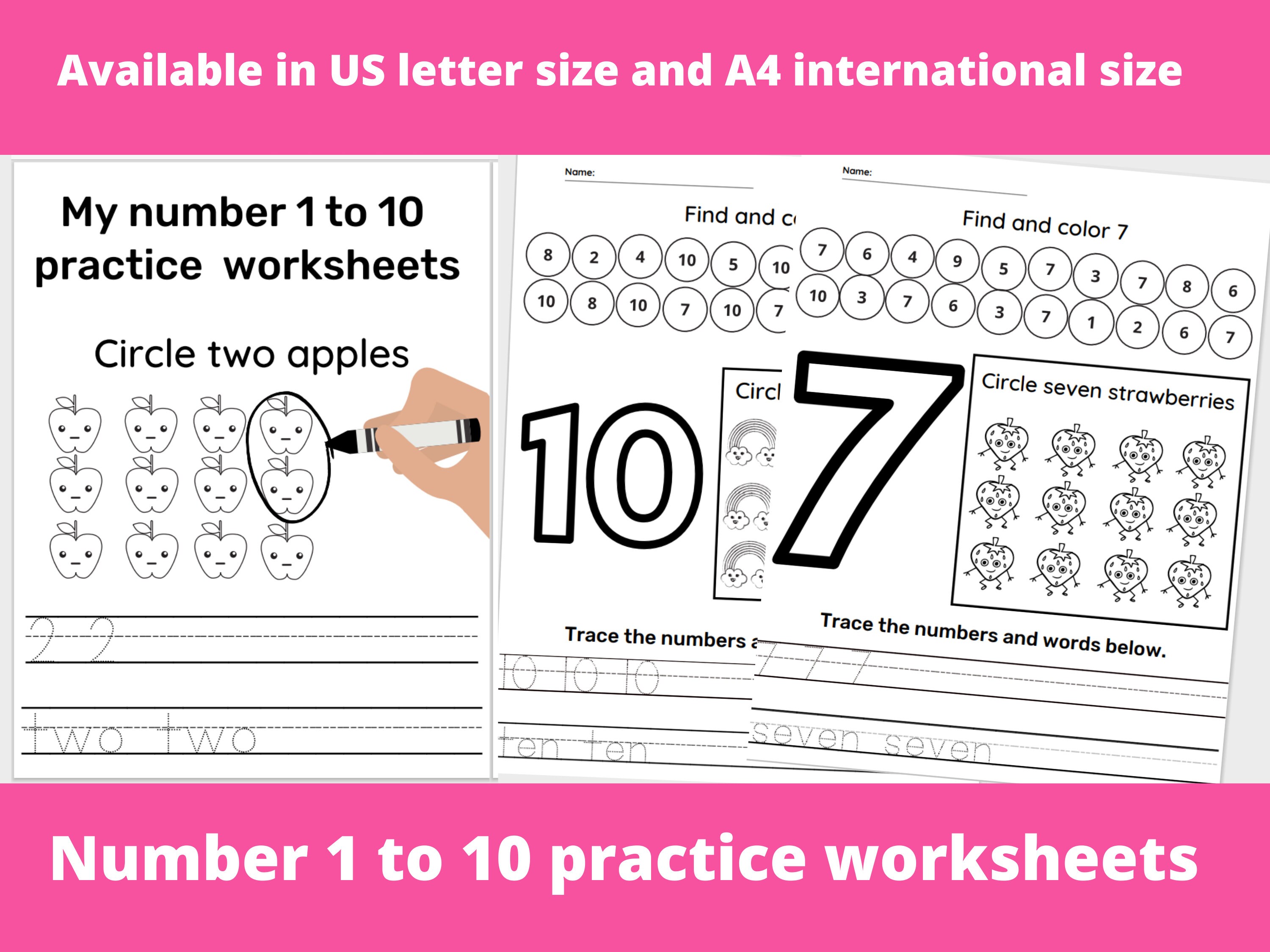 Numbers Practice Worksheets in English Number 1 to 10 Tracing | Etsy