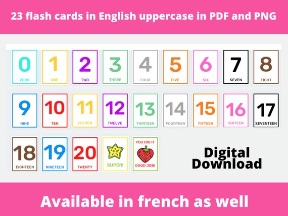 0-20 Number Flash Cards in English Uppercase Preschool | Etsy