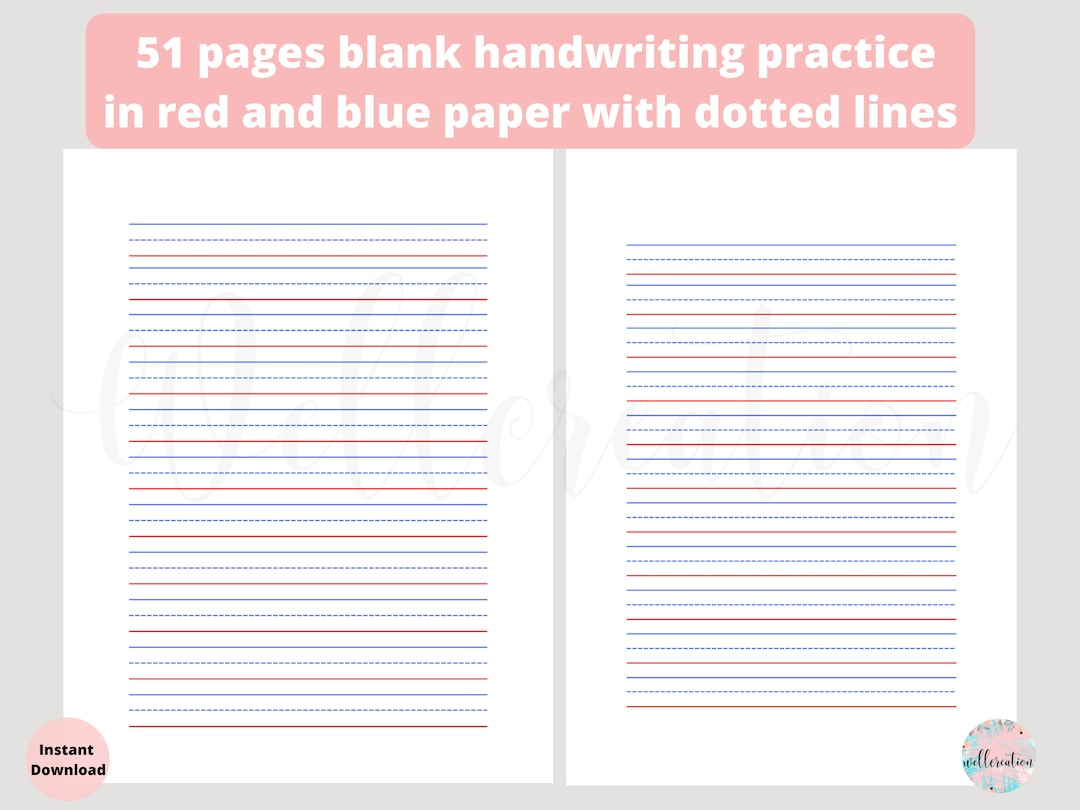 51 Blank Pages Handwriting Practice Paper With Blue and Red Dotted ...