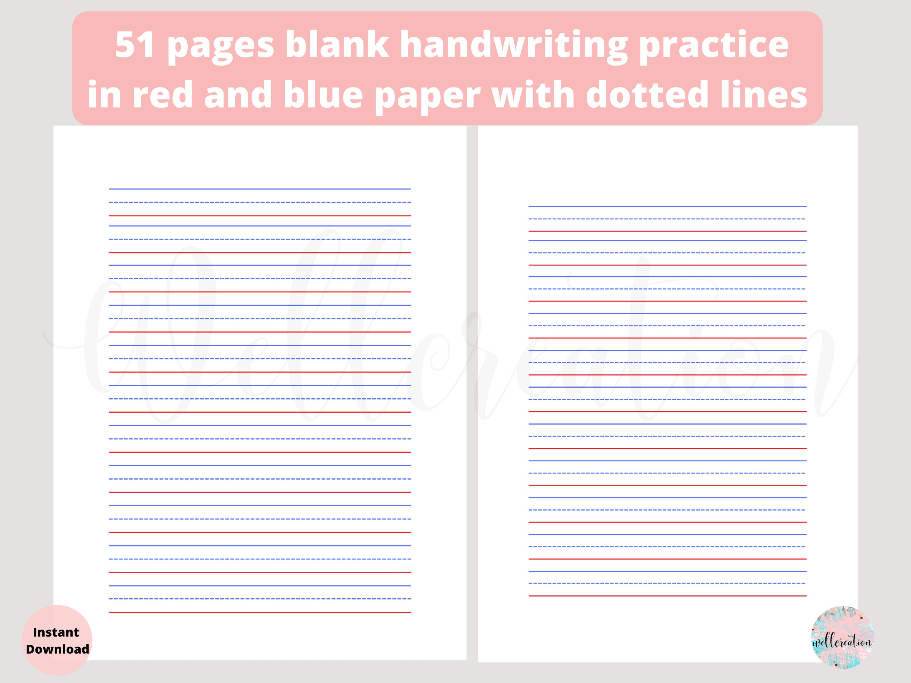 51 Blank Pages Handwriting Practice Paper With Blue and Red Dotted ...
