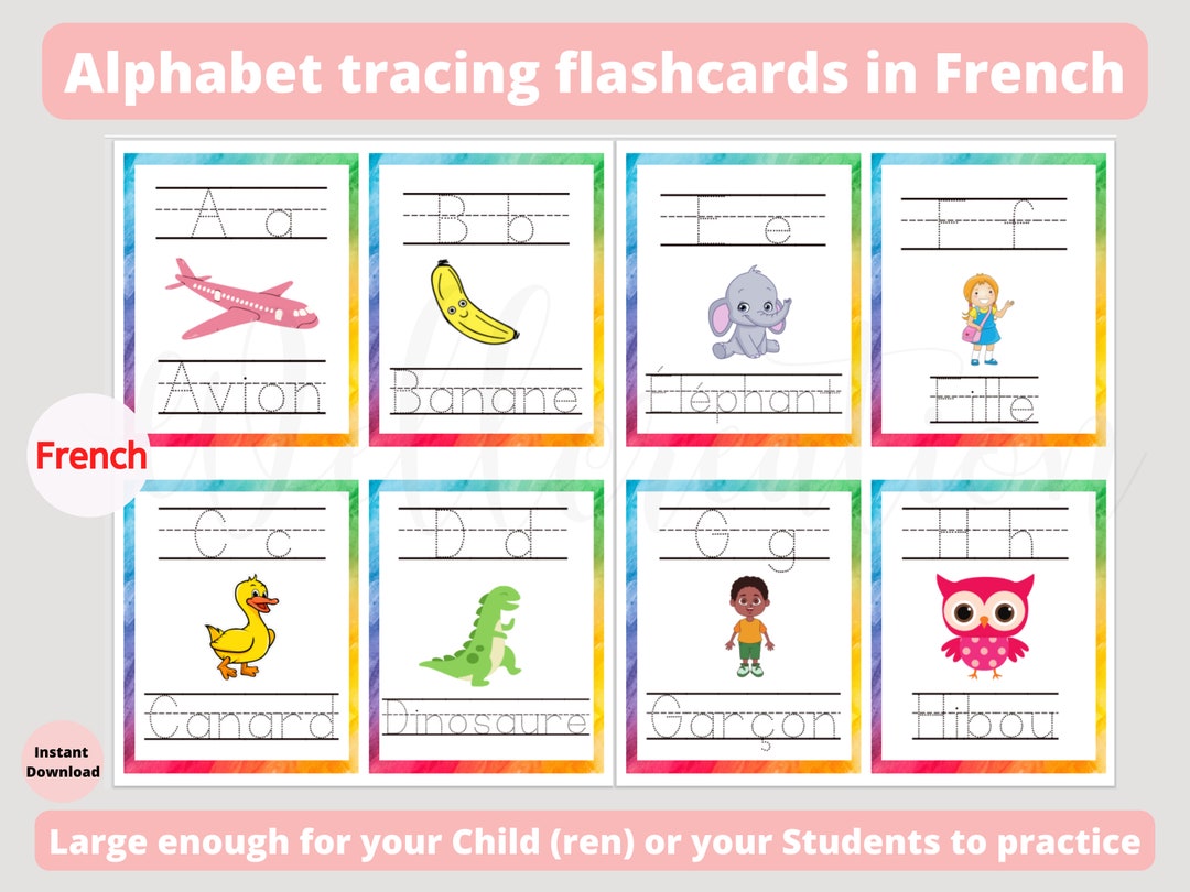 Alphabet and Word Tracing Flashcards in French, Handwriting, Preschool ...