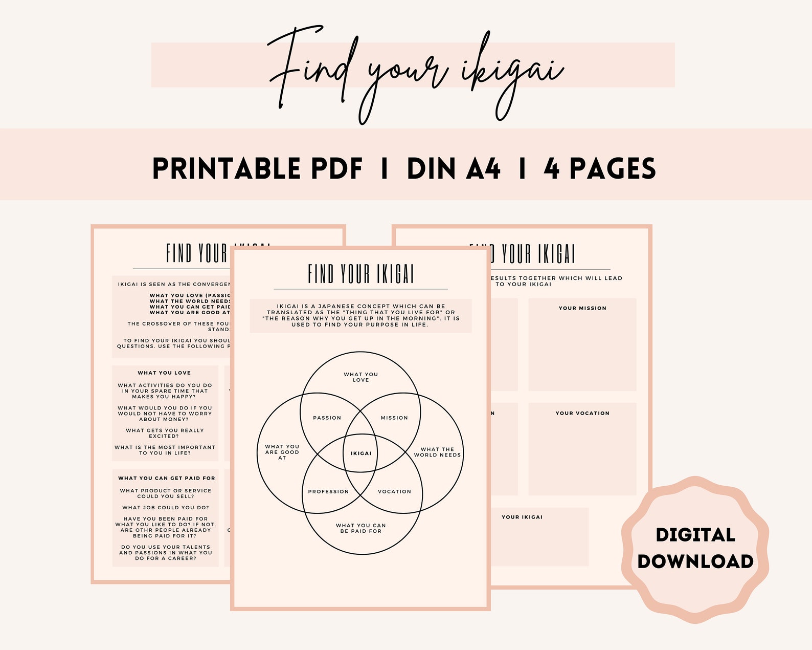Find Your IKIGAI Workbook Life Purpose | Passion Workbook | PDF DINA4 ...