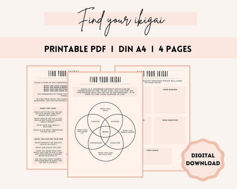 Find Your IKIGAI Workbook Life Purpose | Passion Workbook | PDF DINA4 ...
