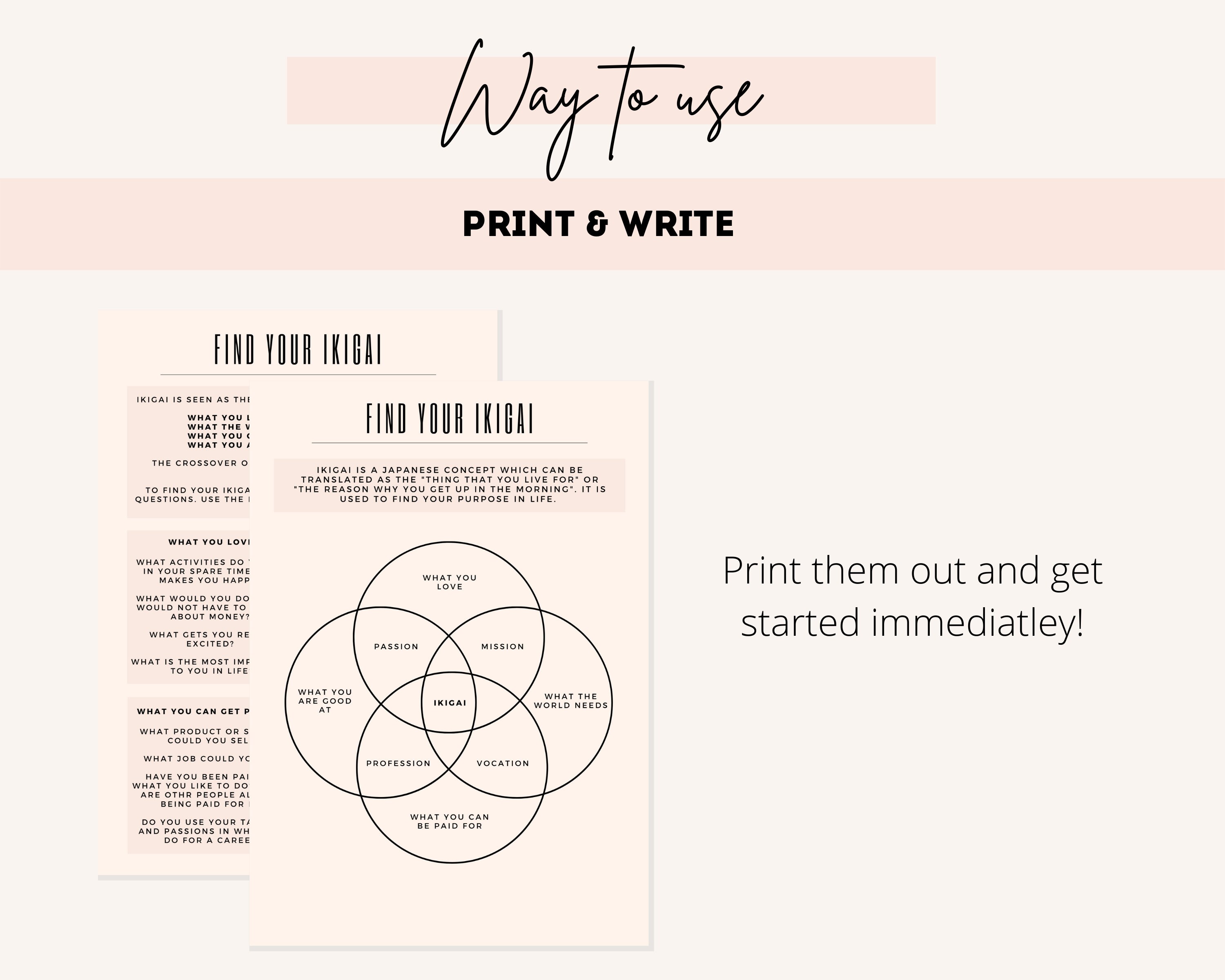 Find Your IKIGAI Workbook | Self Discovery Printable | Life Purpose ...