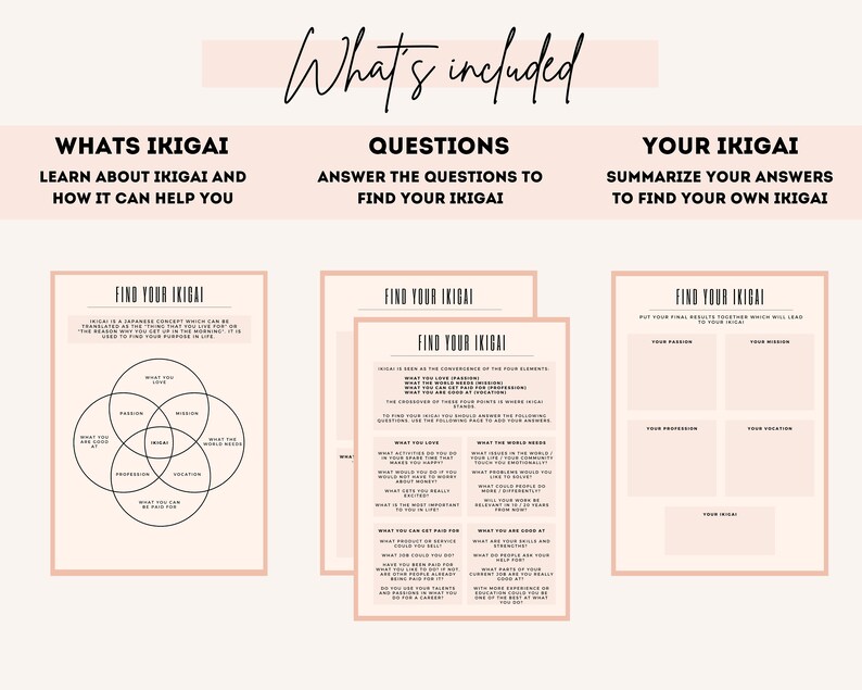 Find Your IKIGAI Workbook | Self Discovery Printable | Life Purpose ...