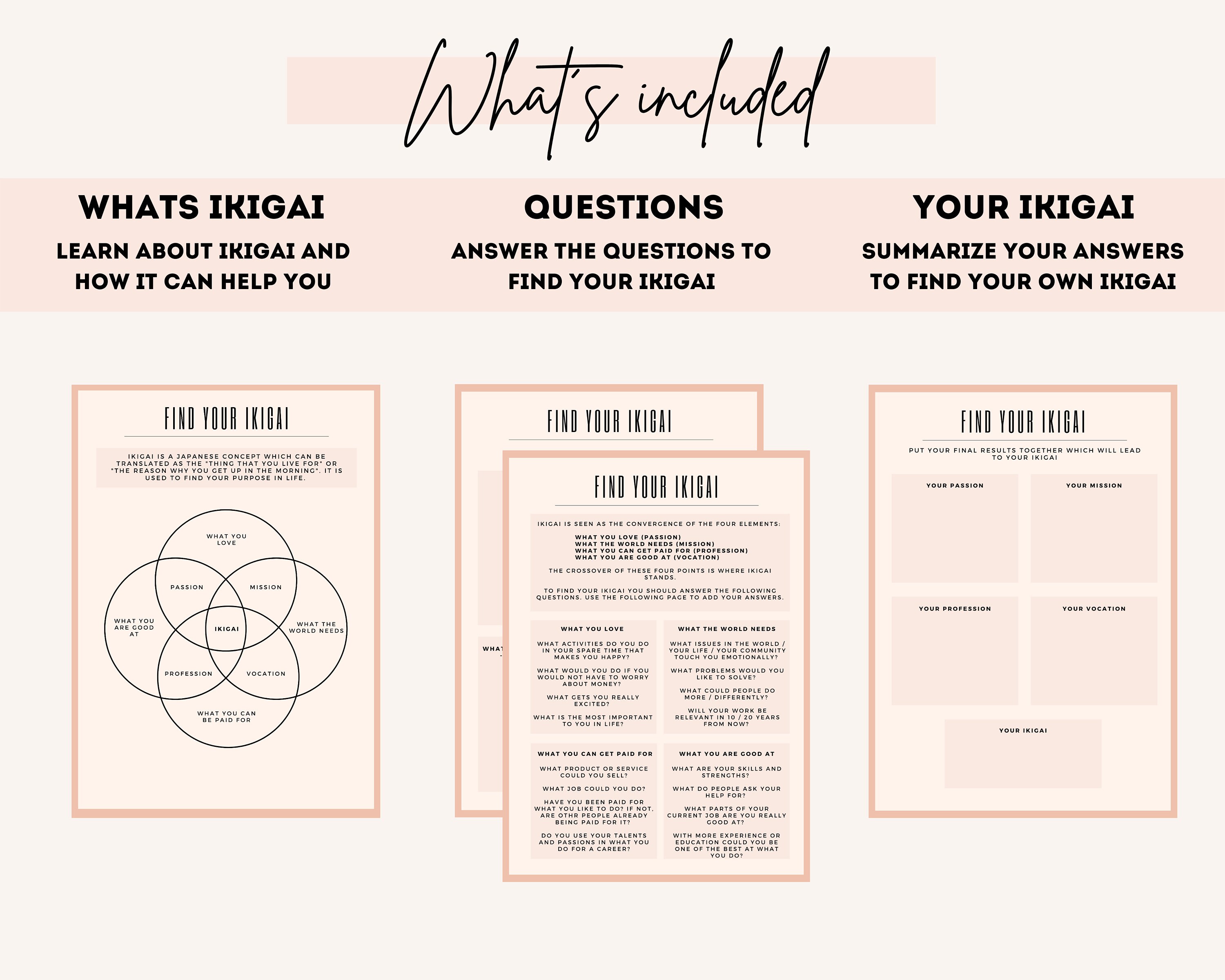 Find Your IKIGAI Workbook Life Purpose | Passion Workbook | PDF DINA4 ...