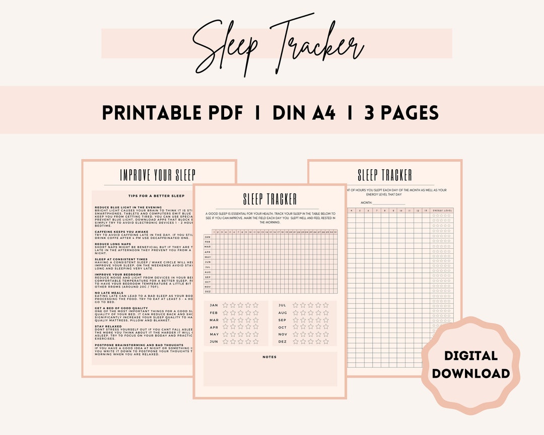 Sleep Tracker Printable | Sleep Journal Yearly Monthly | PDF DIN A4 ...
