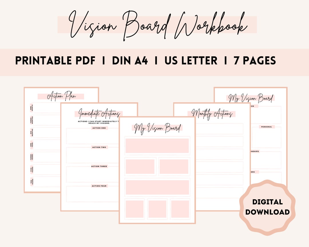 Vision Board Workbook Printable Goal Planner Vision Board Kit Mindset ...