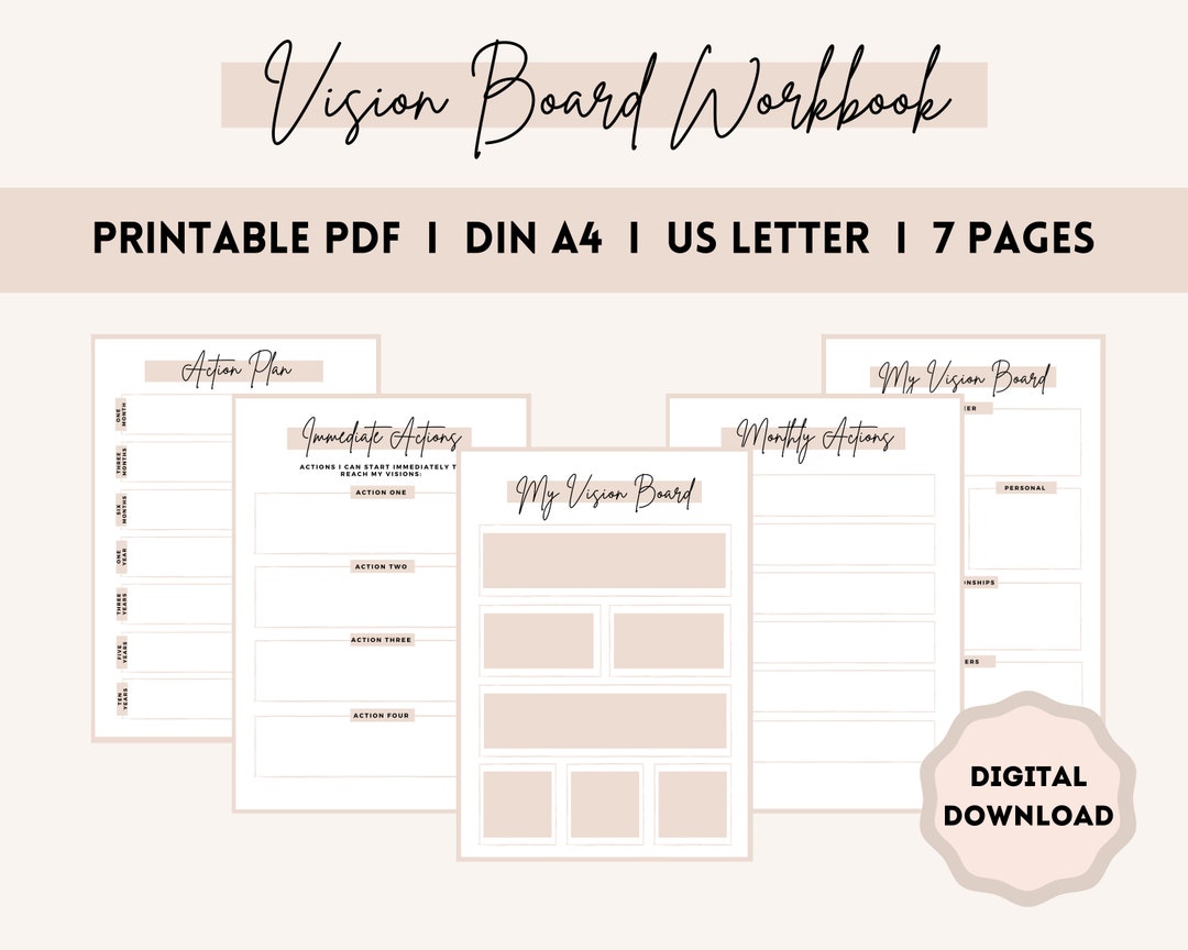 Vision Board Workbook | Printable Goal Planner | Vision Board Kit ...