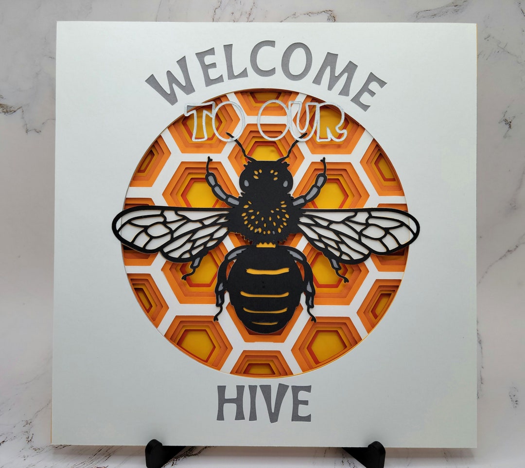 Handmade 3D Honeybee Art Shadowbox Welcome to Our Hive, Layered Paper ...