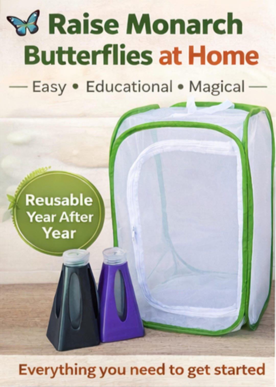 Monarch Butterfly Raising Kit With Habitat Cage, Milkweed Seeds ...