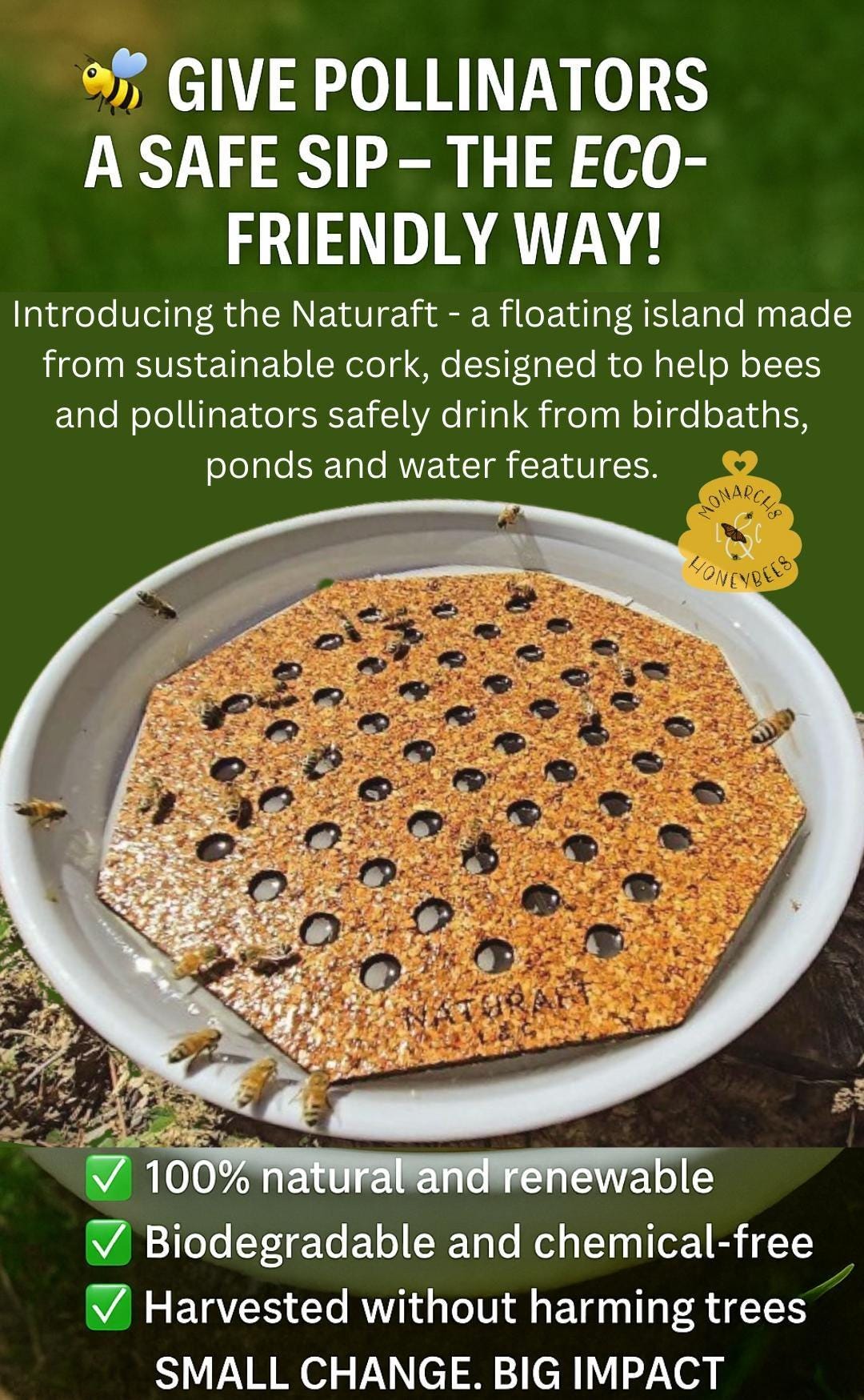 Naturaft Floating Pollinator Island for Bees |eco-friendly Cork Bee ...