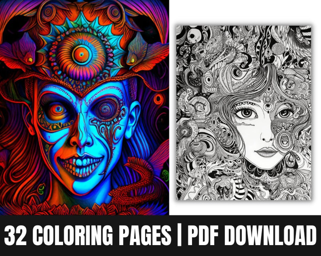 Psychedelic Halloween Coloring Pages: Cute and Spooky Adult Coloring ...