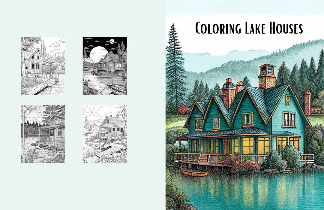 Coloring Pages Lake Houses 32 Digital Coloring Pages printable, PDF ...