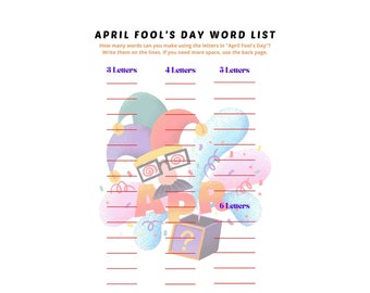 April Fool's Day Printable Word Scramble and Answer Key, Instant ...