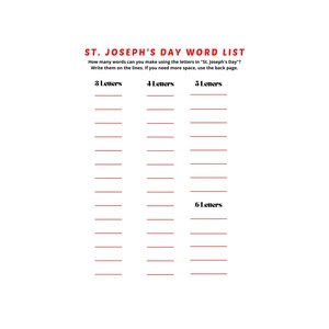 St. Joseph's Day Word List Printable | Instant Download | Printable ...