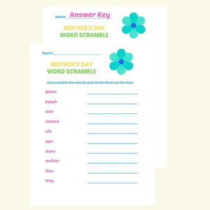 Mother's Day Printable Word Scramble and Answer Key, Instant Download ...