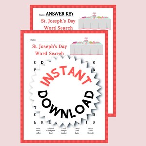 St. Joseph's Day Printable Word Search Puzzle + Answer Key, Instant ...