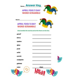 April Fool's Day Printable Word Scramble and Answer Key, Instant ...