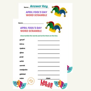 April Fool's Day Printable Word Scramble and Answer Key, Instant ...