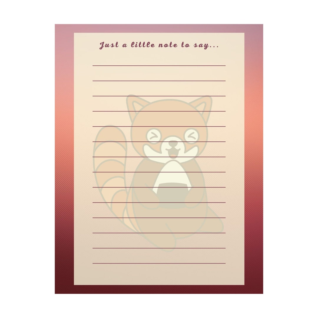 Red Panda Lined Stationery, "just A Little Note to Say", Instant ...