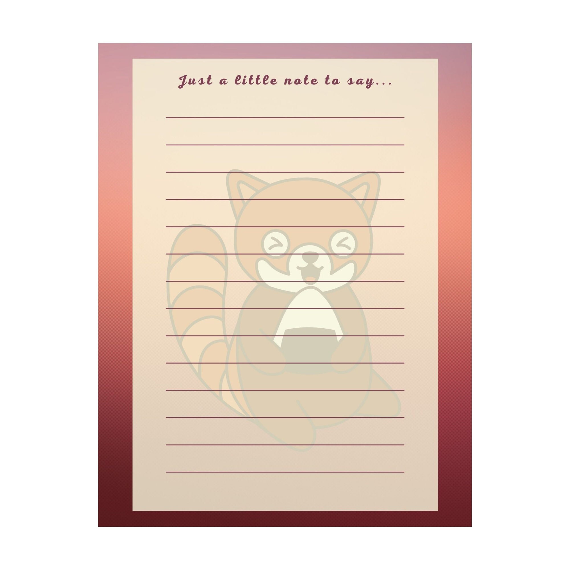 Red Panda Lined Stationery, "just A Little Note to Say", Instant ...