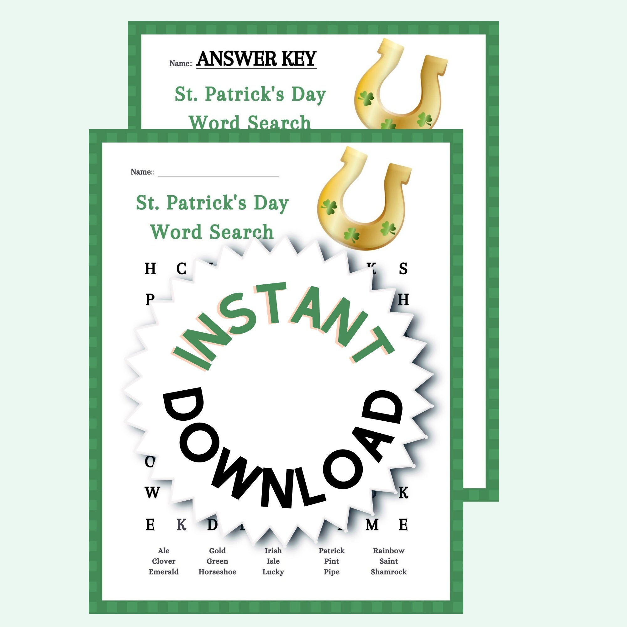 St. Patrick's Day Printable Word Search Puzzle + Answer Key, Instant ...