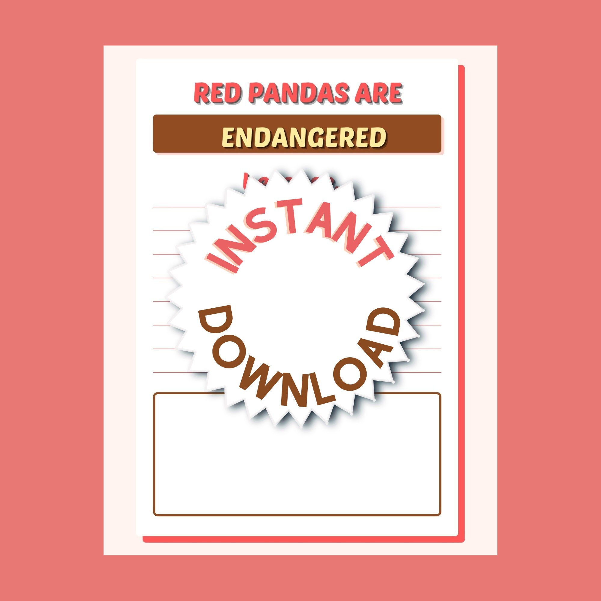 Red Panda Writing Practice Printable, Instant Download Print at Home ...