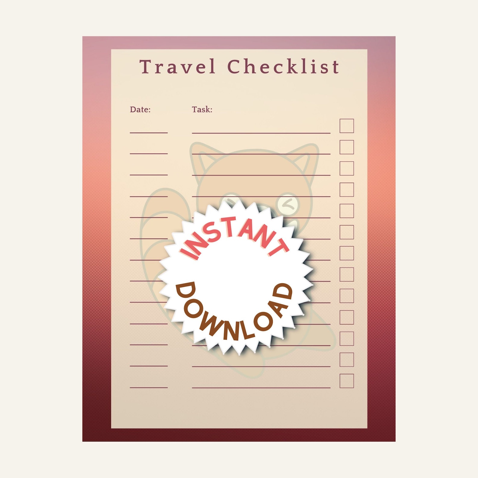 Red Panda Travel Checklist Printable | Instant PDF Download | Printable ...