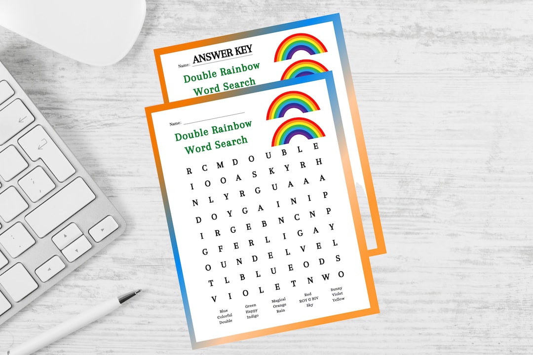 Rainbow Printable Word Search Puzzle and Answer Key, Instant Download ...