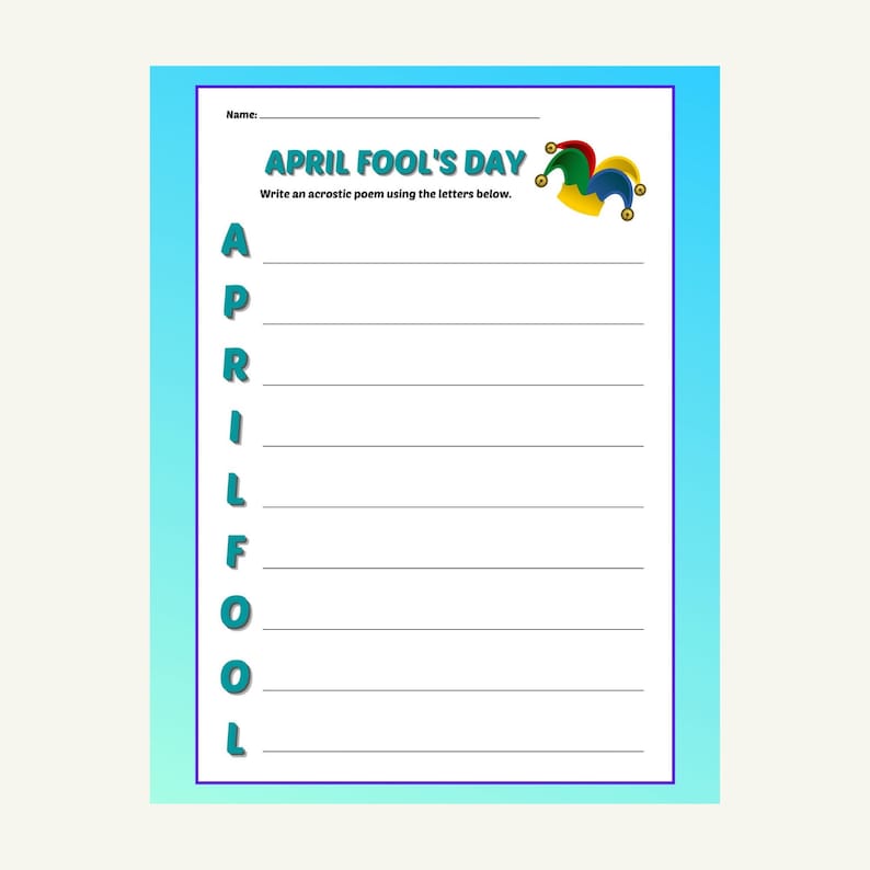 April Fool's Day Printable Acrostic Poem, Instant Download Print at ...