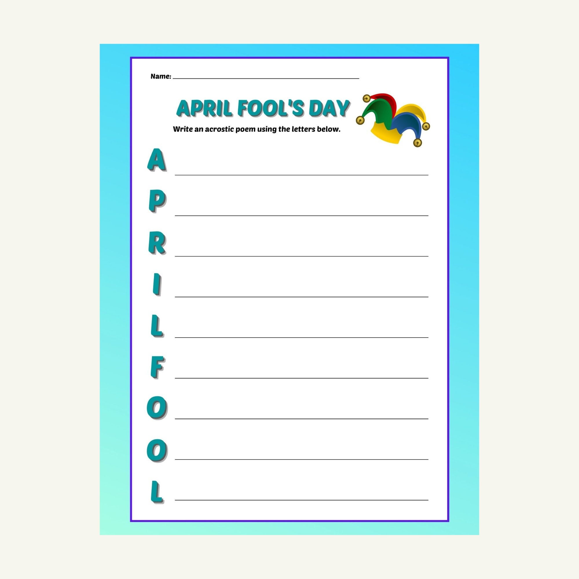 April Fool's Day Printable Acrostic Poem, Instant Download Print at ...