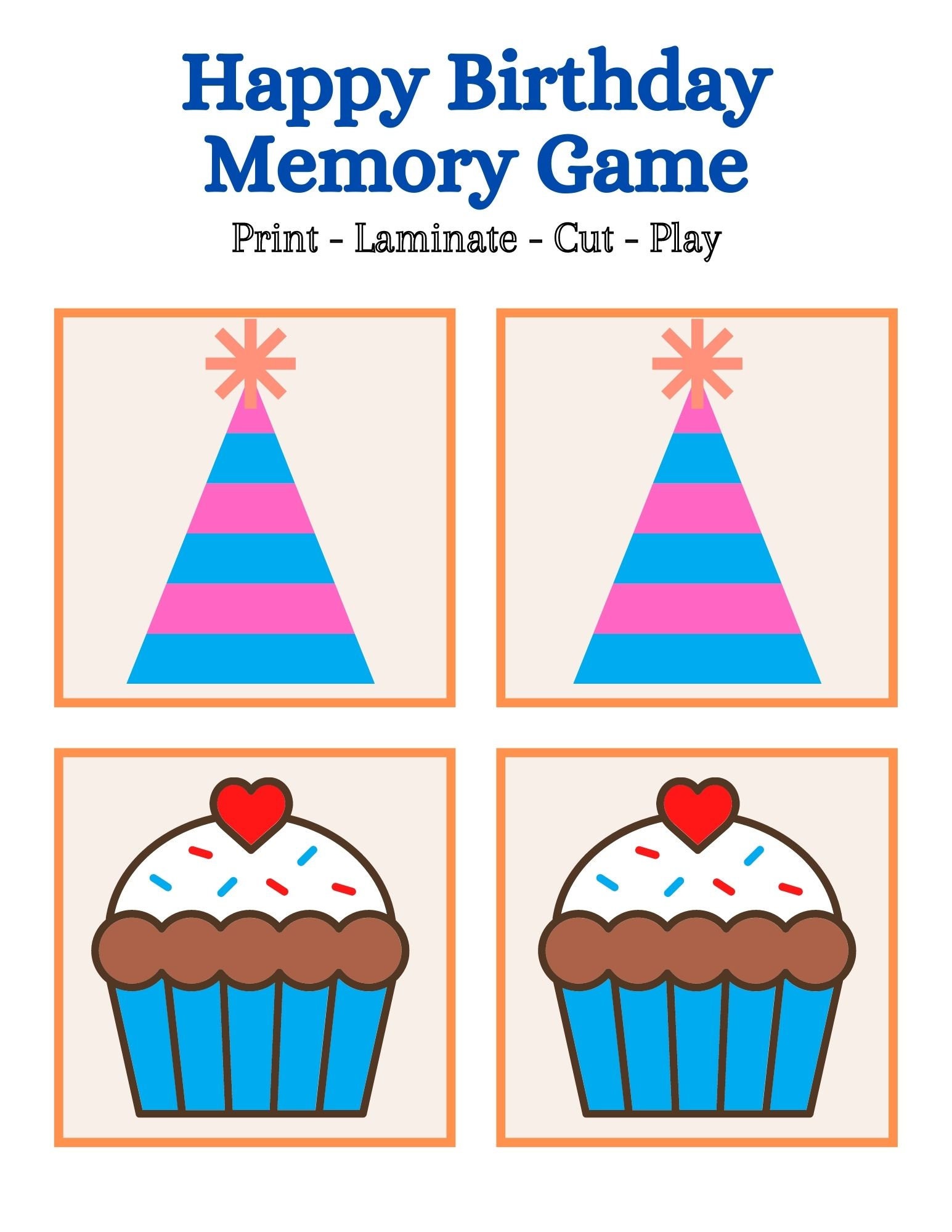 Happy Birthday Printable Memory Game Instant Download Print at Home ...