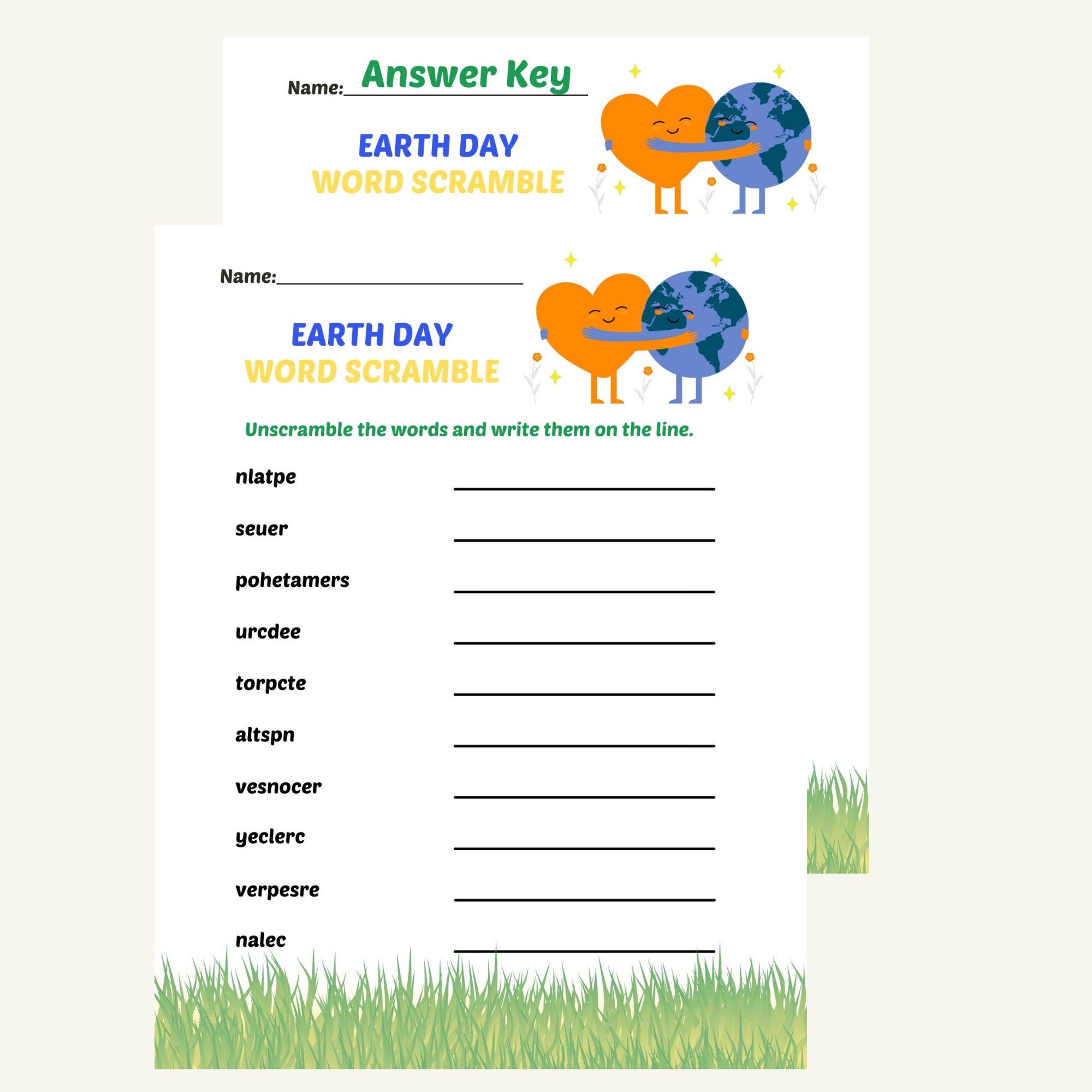 Earth Day Word Scramble and Answer Key Printable, Instant Download ...