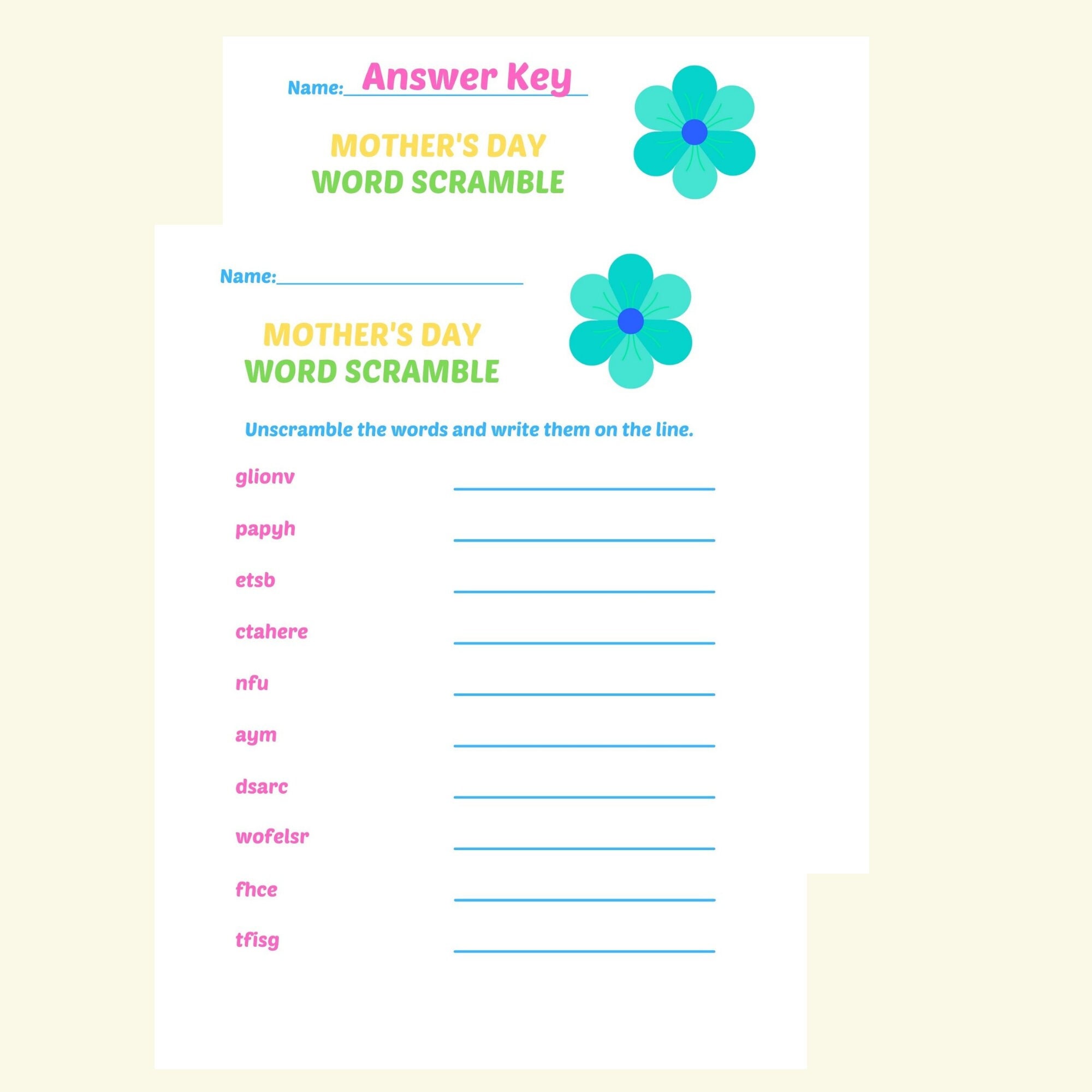 Mother's Day Printable Word Scramble and Answer Key, Instant Download ...