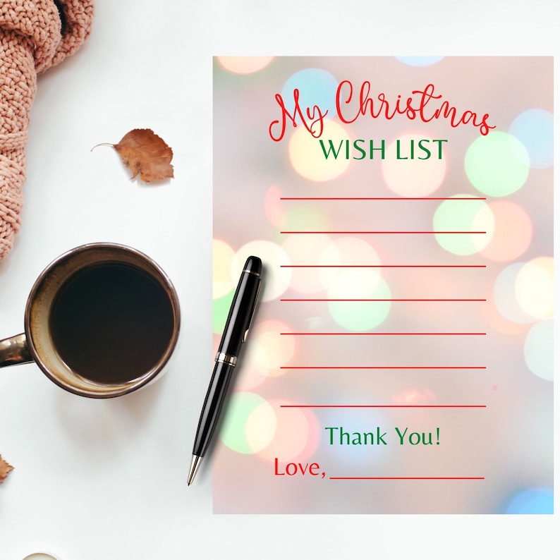 Christmas Wish List Printable, Instant Download Print at Home Digital ...