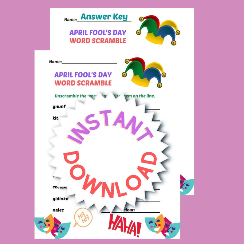 April Fool's Day Printable Word Scramble and Answer Key, Instant ...