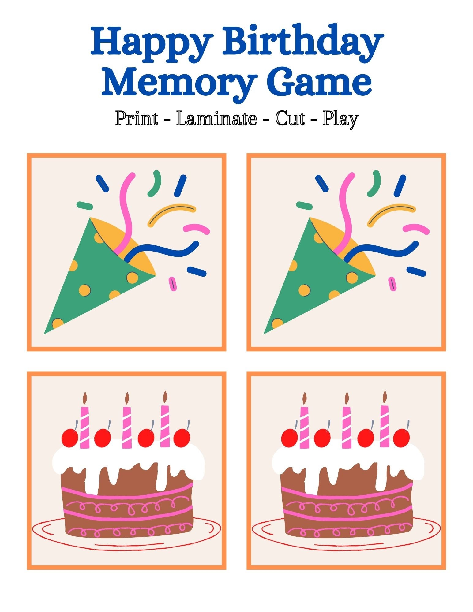Happy Birthday Printable Memory Game Instant Download Print at Home ...